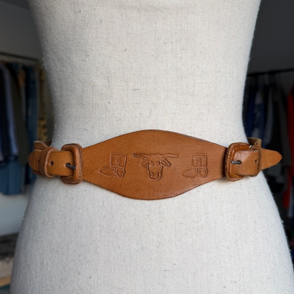 Accessories | Vintage Leather Double Buckle Western Belt Hand Tooled ...